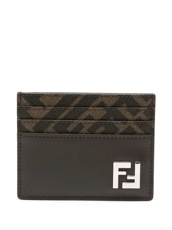 Fendi Leather And Ff Canvas Squared Card Holder - Brown