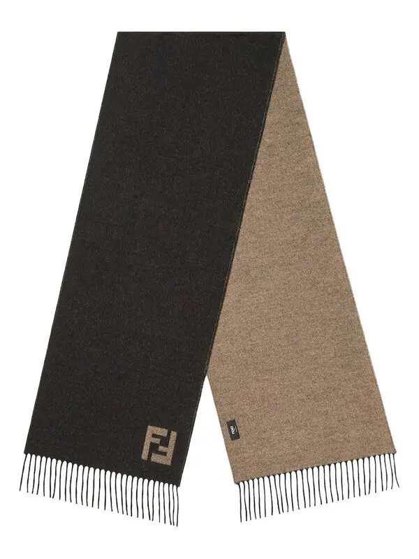 Fendi Wool And Cashmere Scarf With Fringes - Black