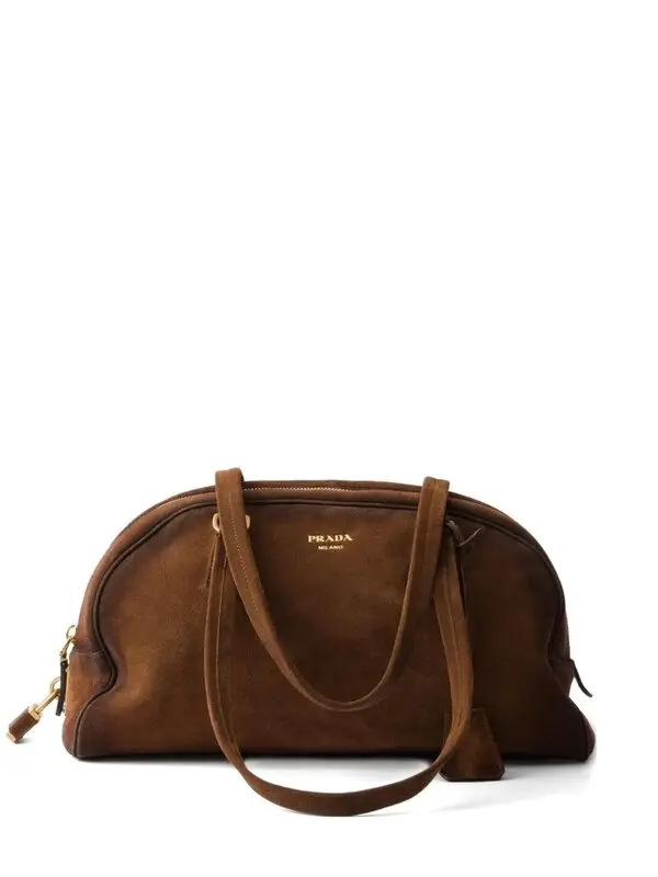 Prada Medium Suede Bowling Bag - Brown