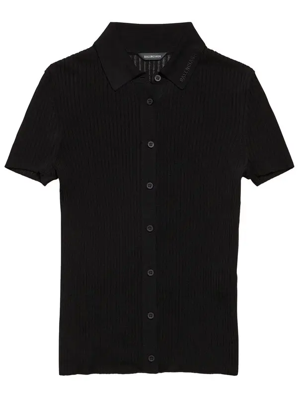Balenciaga Short Sleeve Ribbed Shirt - Black