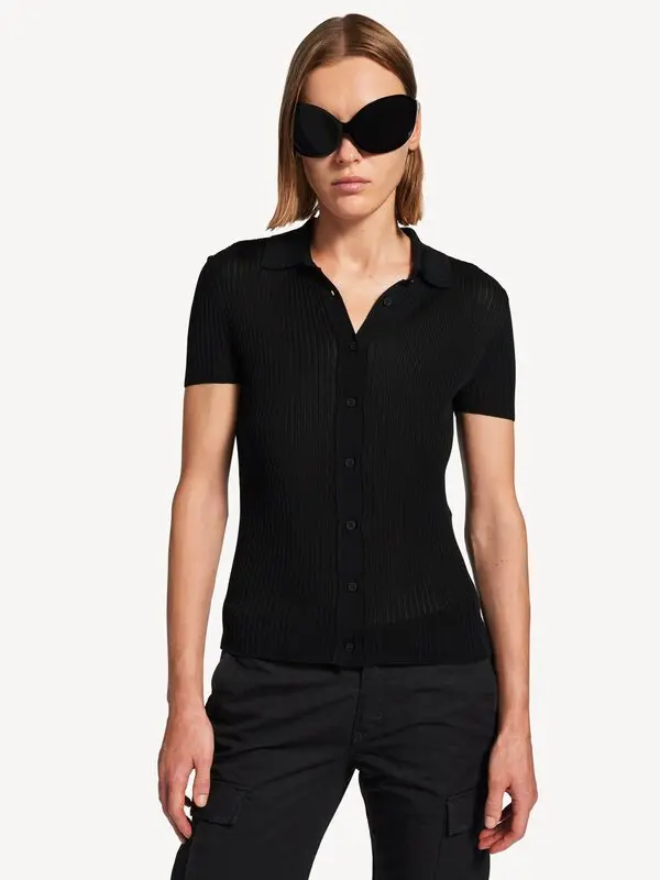 Balenciaga Short Sleeve Ribbed Shirt - Black