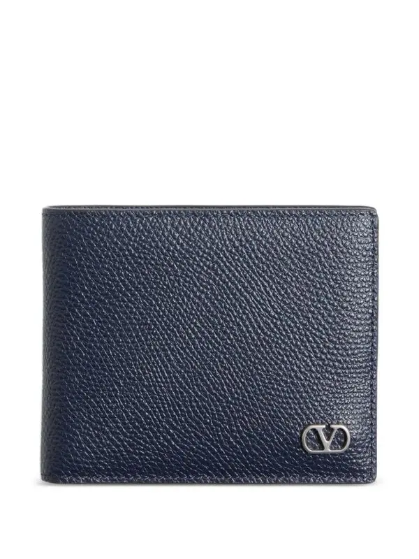 Valentino Garavani Vlogo Signature Bi-fold Wallet In Garnet Calf Leath - Blue