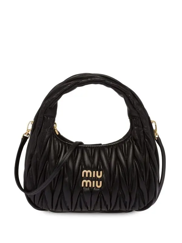 Miu Miu Wander Matelassé Nappa Leather Small Hobo Bag - Black