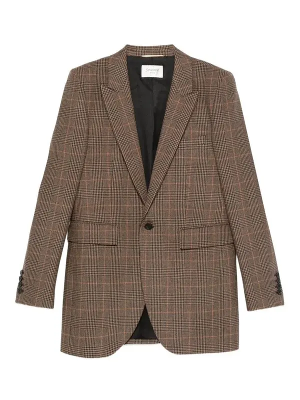 Saint Laurent Single-breasted Check Jacket - Brown