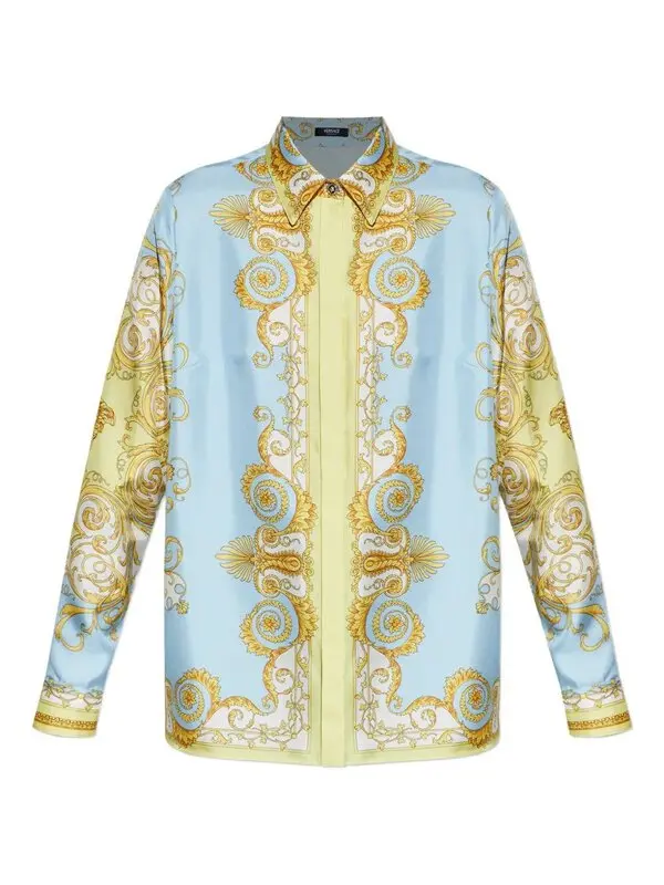 Versace Barocco Print Silk Shirt - Blue
