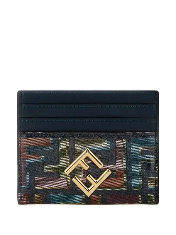 Fendi Ff Diamonds Flat Card Case In Multicolor Varnished Ff Fabric - Blue