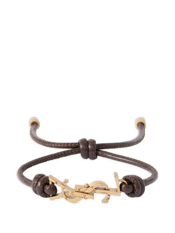 Saint Laurent Cassandre Leather Cord Bracelet - Brown