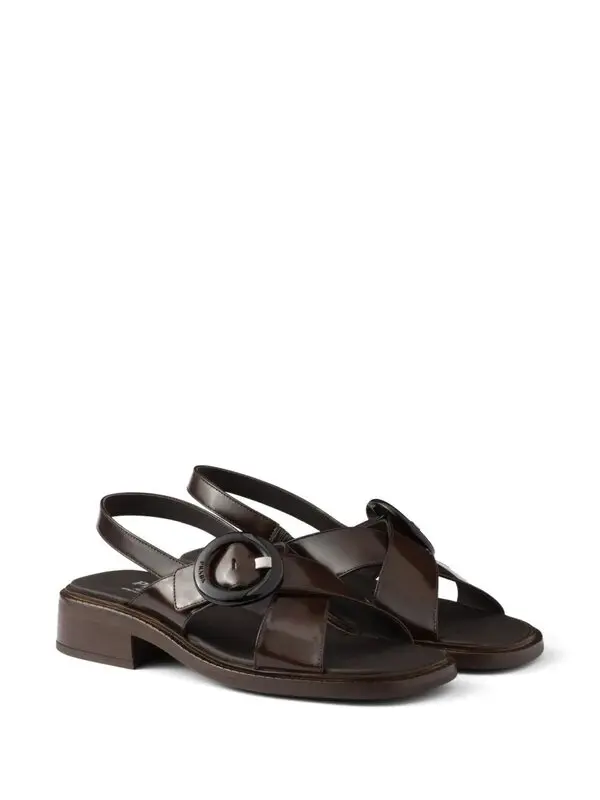 Prada Brushed Leather Crisscross Band Sandals - Brown