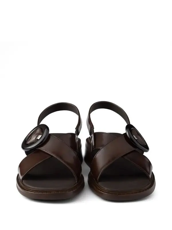 Prada Brushed Leather Crisscross Band Sandals - Brown