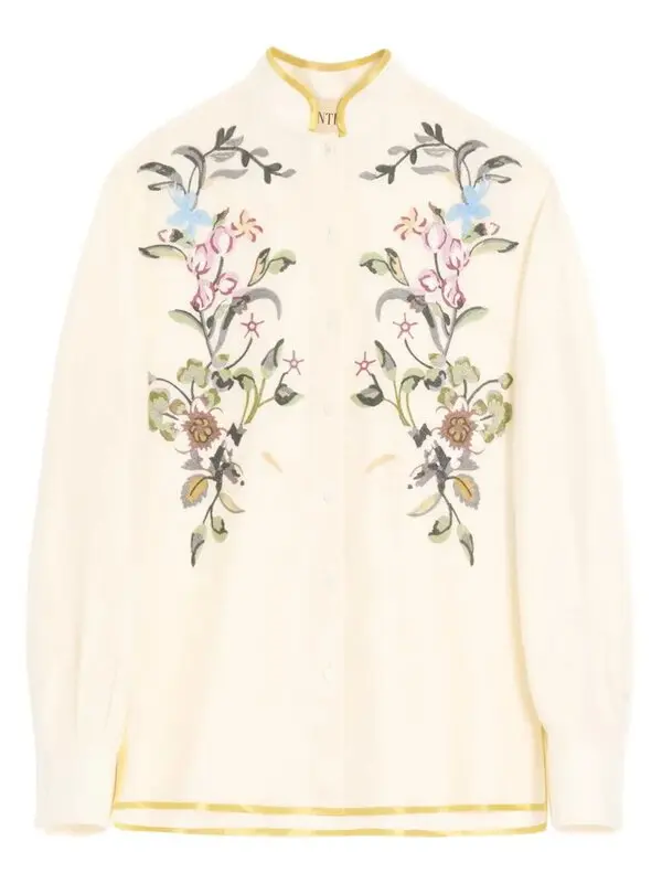 Valentino Garavani Linen Shirt With Floral Embroidery - Nude & Neutrals