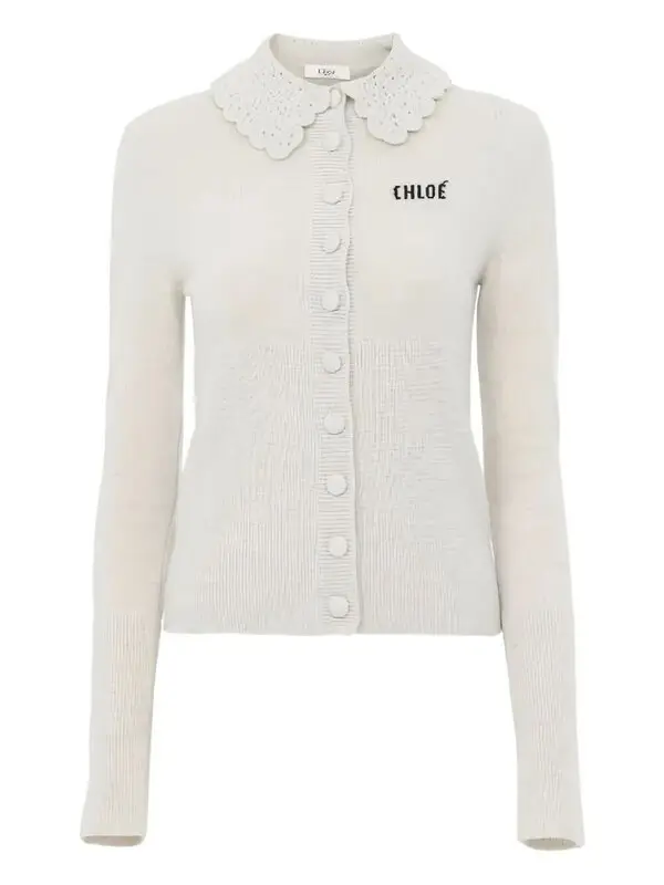 Chloé Wool Cardigan With Crochet Collar - Grey