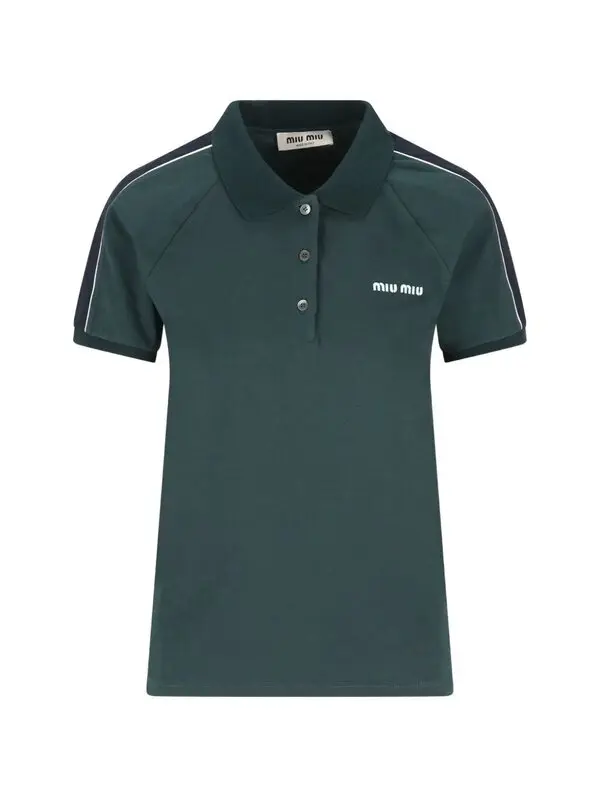 Miu Miu Two-tone Jersey Polo With Embroidered Logo - Green