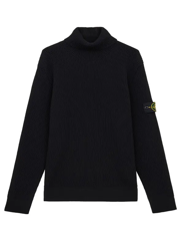 Stone Island High Neck Ribbed Wool Pullover - Black