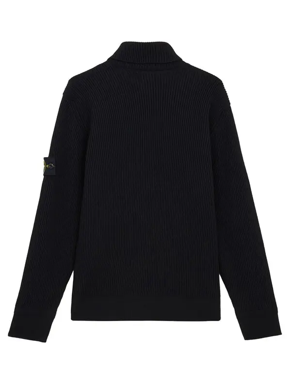 Stone Island High Neck Ribbed Wool Pullover - Black