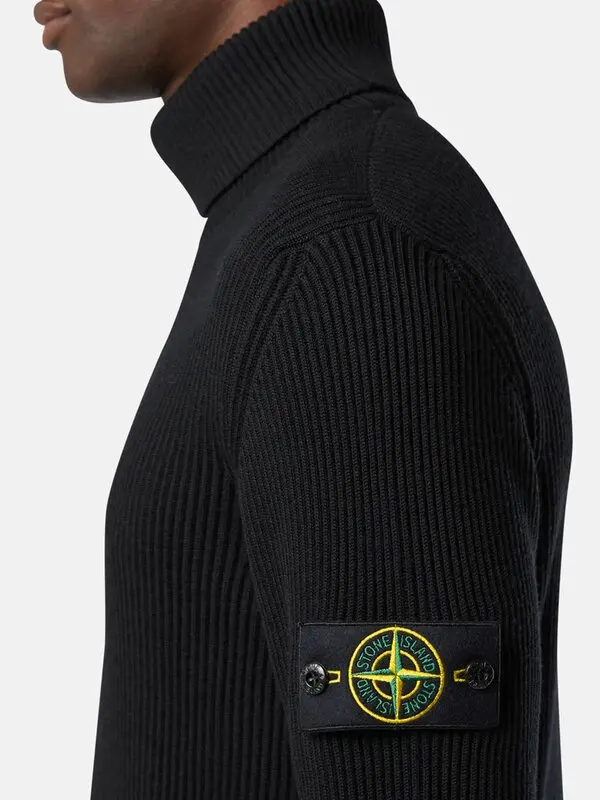 Stone Island High Neck Ribbed Wool Pullover - Black