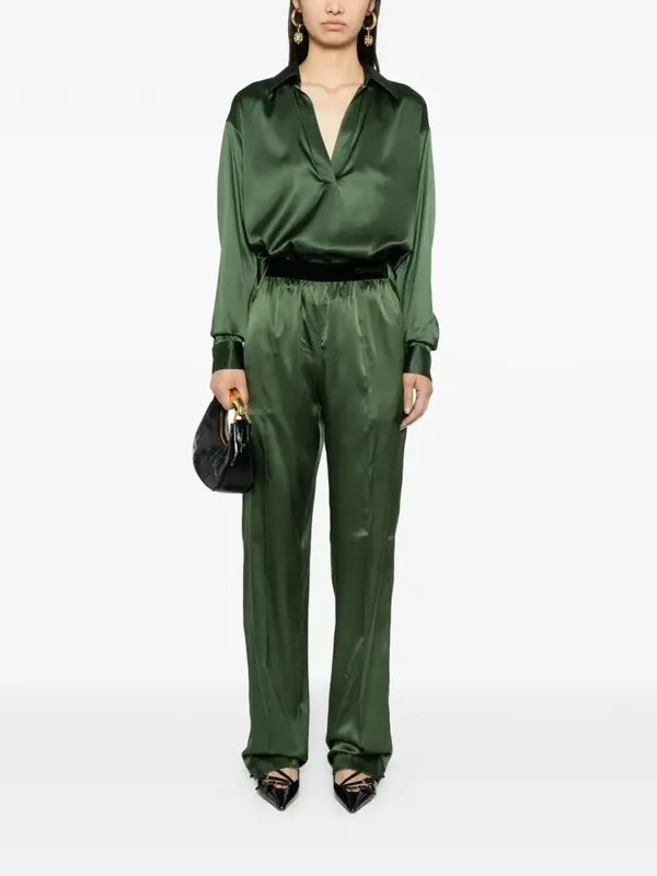 TOM FORD Stretch Silk Satin Polo Shirt - Green