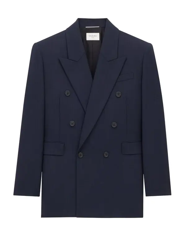 Saint Laurent Wool Double-breasted Jacket - Blue