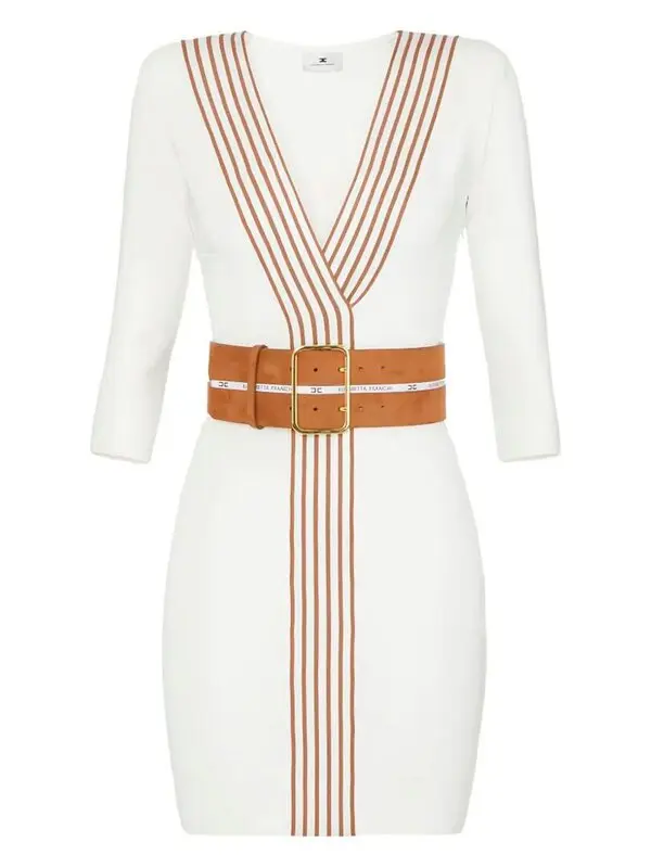 Elisabetta Franchi Knit Dress With Striped Bands - White