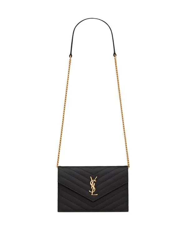 Saint Laurent Cassandre Chain Envelope Clutch In Grain De Poudre Leather - Black