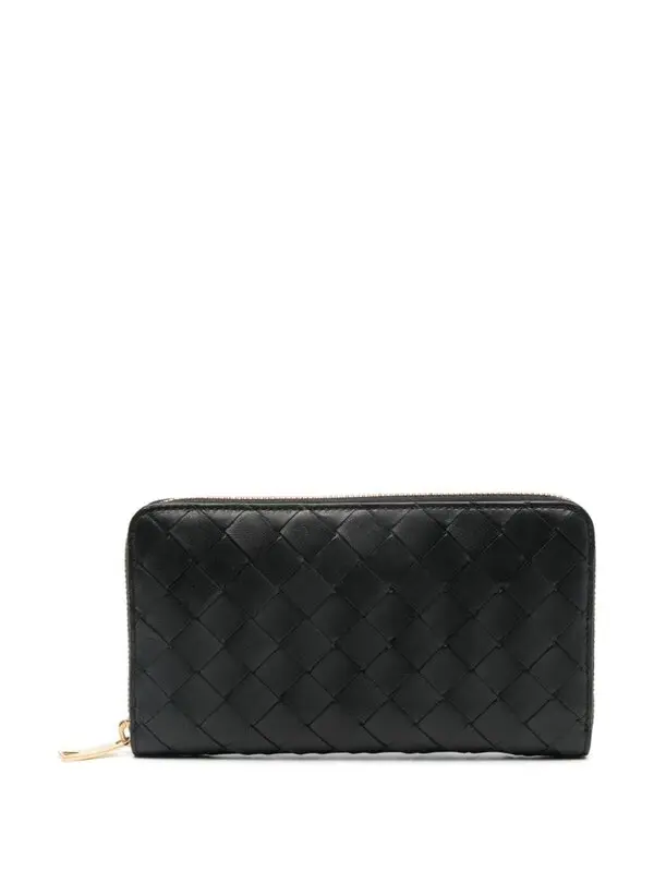 Bottega Veneta Intrecciato Zip Around Wallet - Black