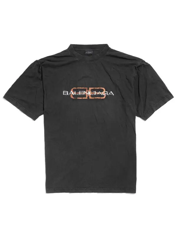 Balenciaga Bb Icon Stencil Medium Fit T-shirt In Faded Jersey - Black