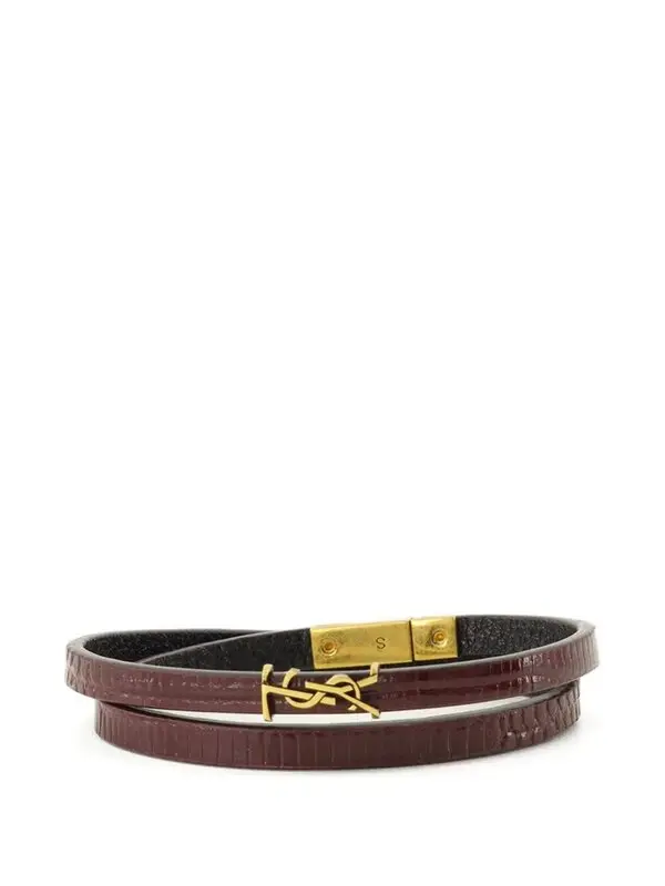 Saint Laurent Cassandre Double Wrap Leather Bracelet - Red