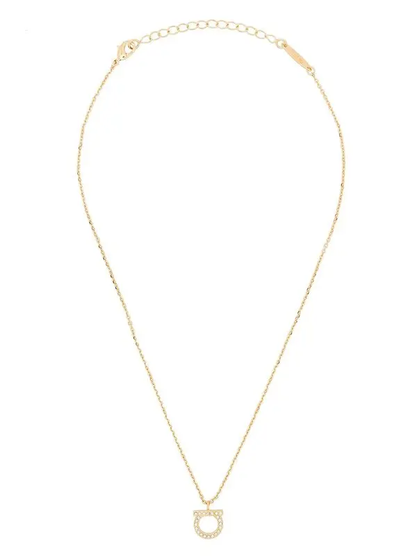 FERRAGAMO Gancini Crystal Pendant Necklace - Metallic
