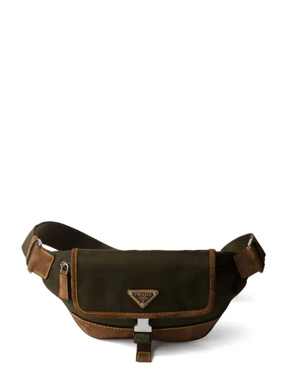 Prada Re-nylon And Suede Leather Waist Bag - Green