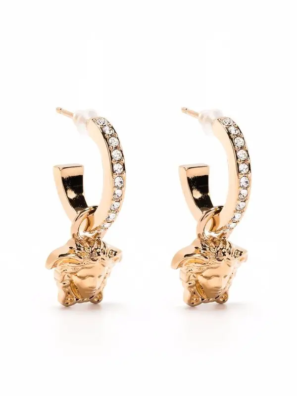 Versace Crystal La Medusa Hoop Earrings - Metallic