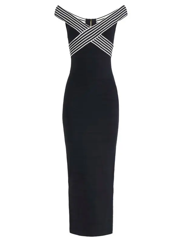Elisabetta Franchi Long Knit Striped Band Dress - Black