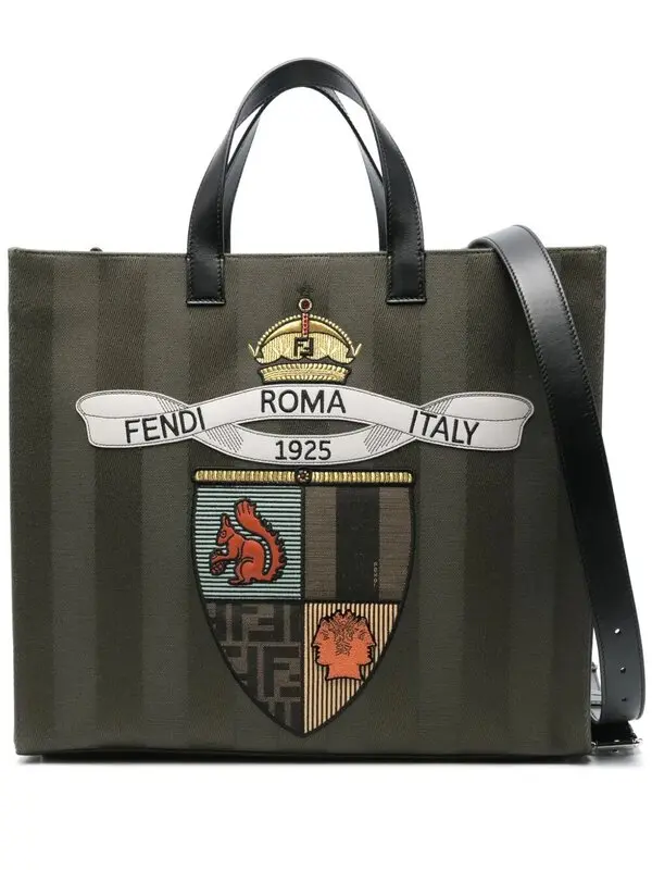 Fendi Club Pequin Canvas Shopper Bag - Green