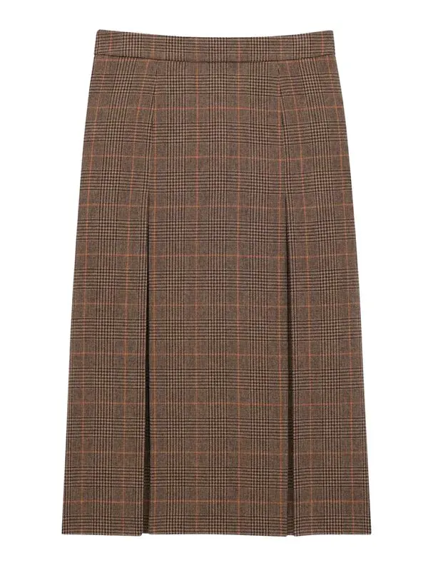 Saint Laurent Midi Skirt In Prince Of Wales Wool And Cashmere - Brown