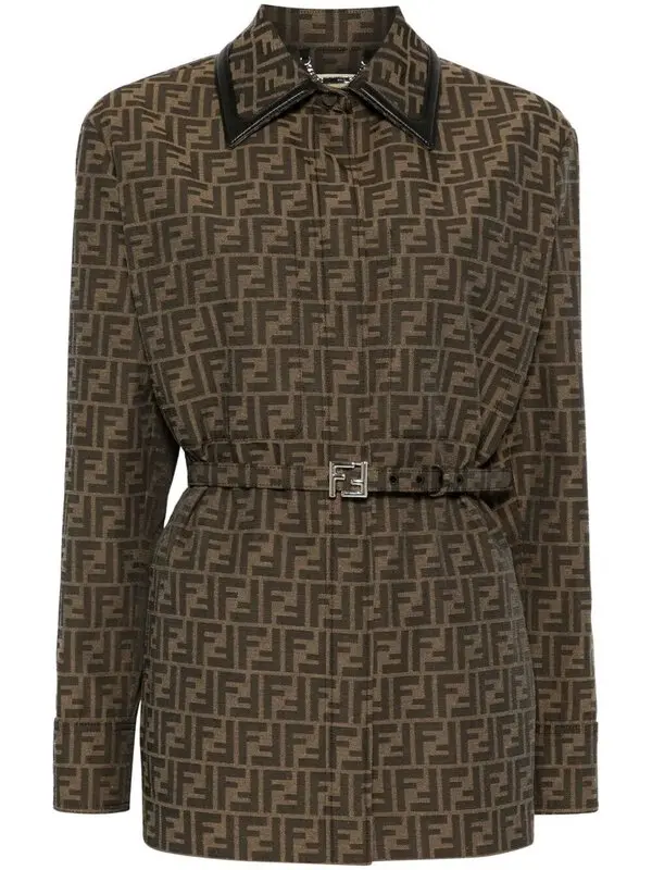Fendi Ff Jacquard Canvas Shirt Jacket - Brown