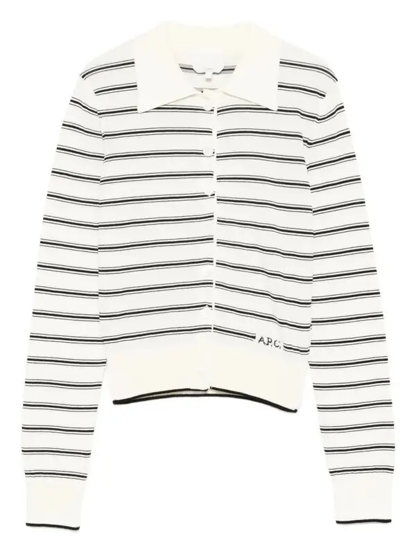 A.p.c. Striped Cotton Polo Cardigan - White