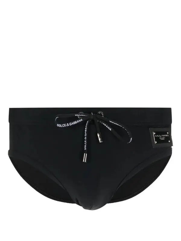 Dolce & Gabbana Swimsuit Slip With Logo Tag - Black