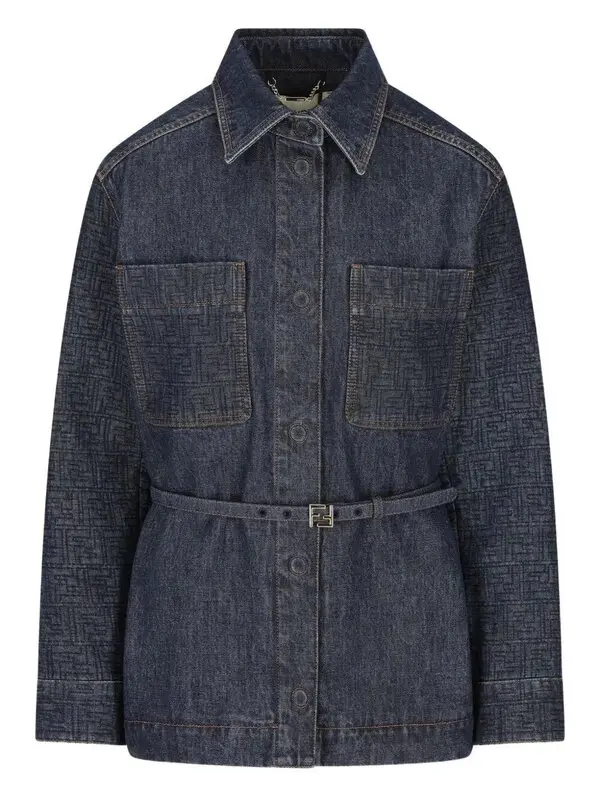 Fendi Quilted Ff Motif Denim Shirt Jacket - Blue