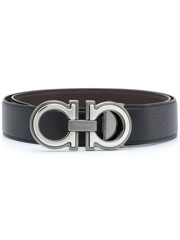 FERRAGAMO Grained Leather Reversible Gancini Belt - Black