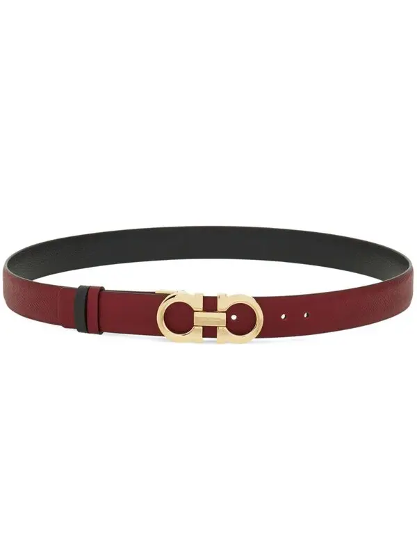 FERRAGAMO Hammered Leather Reversible Gancini Belt - Red