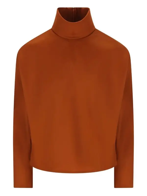 Saint Laurent High Neck Satin Top - Brown