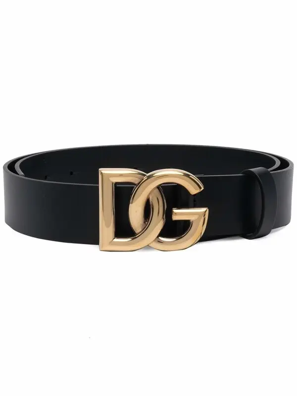 Dolce & Gabbana Leather Belt With Logo Buckle - Black