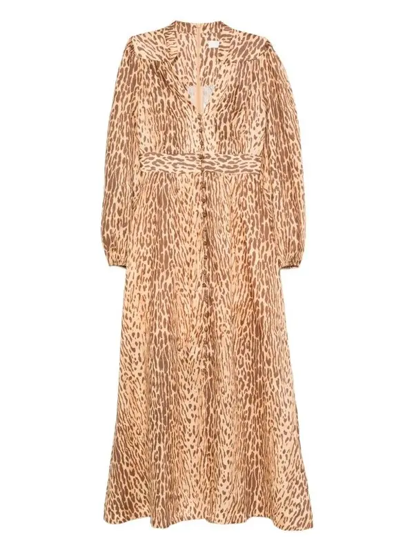 Zimmermann Cascadian Plunge Midi Dress - Brown