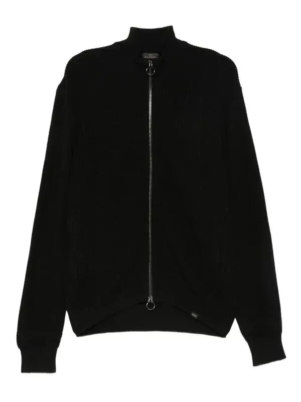 Paul & Shark Ribbed Zip-up High-neck Cardigan - Black
