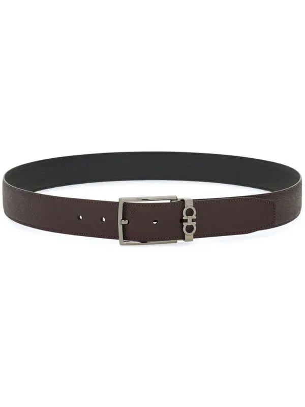 FERRAGAMO Grained Leather Gancini Motif Reversible Belt - Red