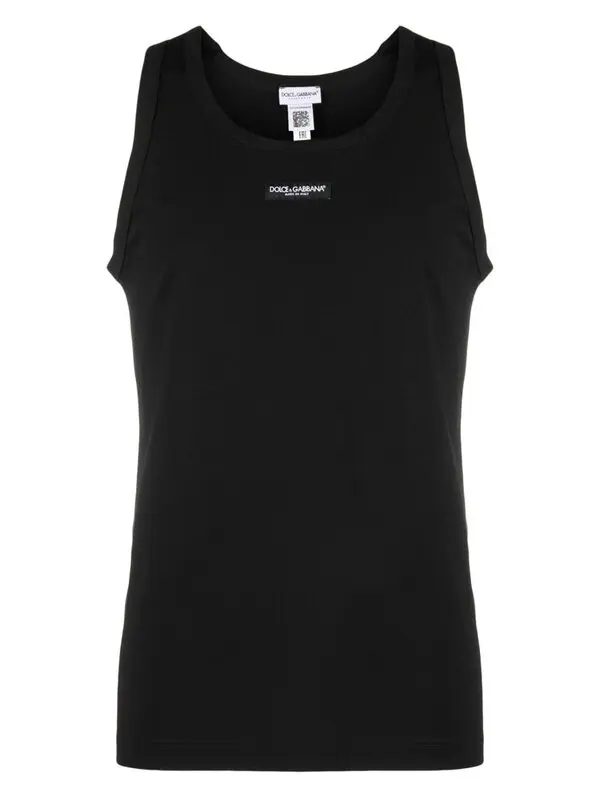 Dolce & Gabbana Stretch Cotton Tank Top With Logo - Black