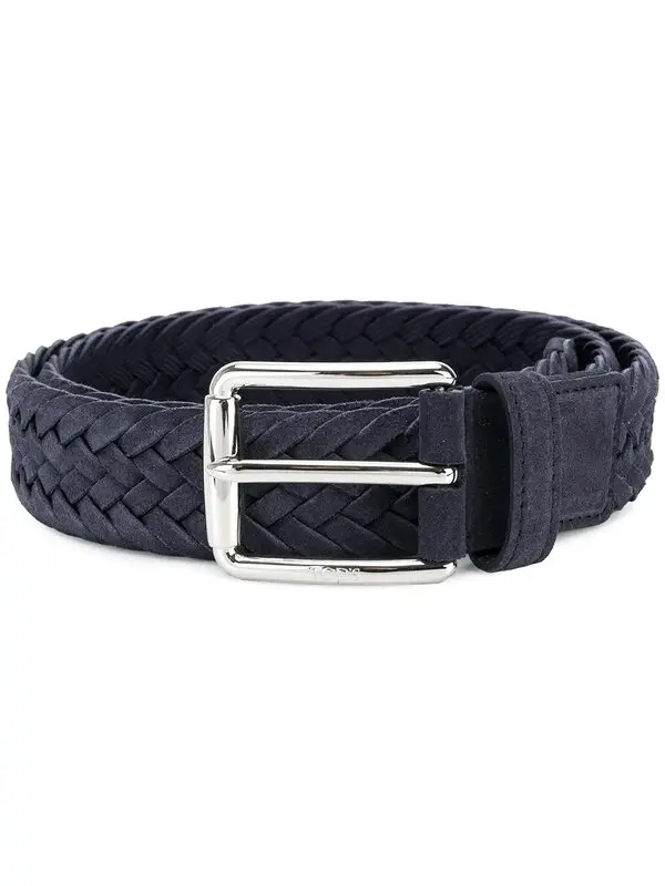 TOD`S Woven Suede Belt With Branded Metal Buckle - Blue