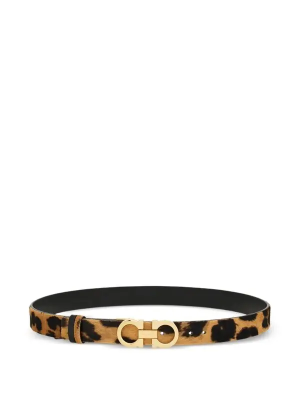 FERRAGAMO Animal-print Pony Hair Gancini Belt - Brown