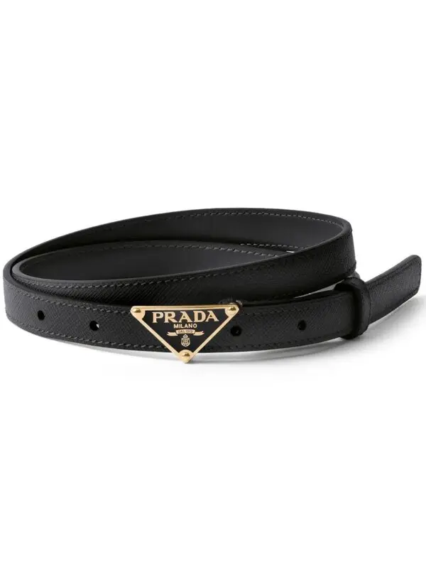 Prada Saffiano Leather Belt With Gold Metal Buckle - Black