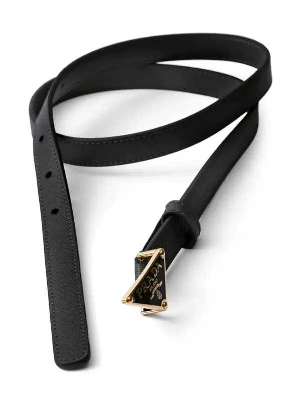 Prada Saffiano Leather Belt With Gold Metal Buckle - Black