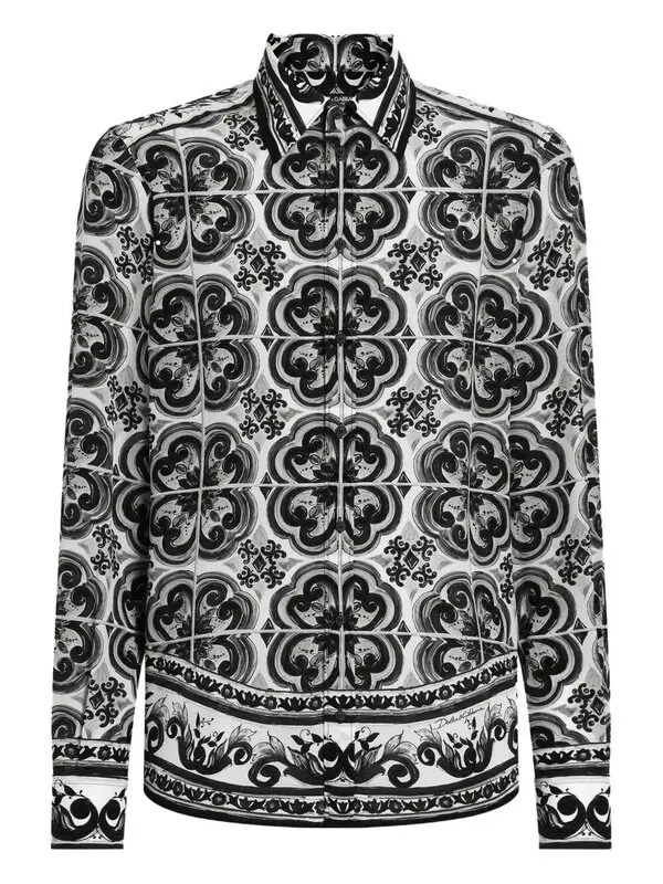 Dolce & Gabbana Silk Shirt With Maiolica Print - Black