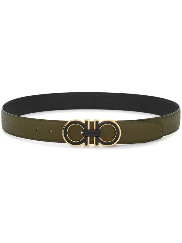 FERRAGAMO Double Finish Buckle Reversible Gancini Belt - Black